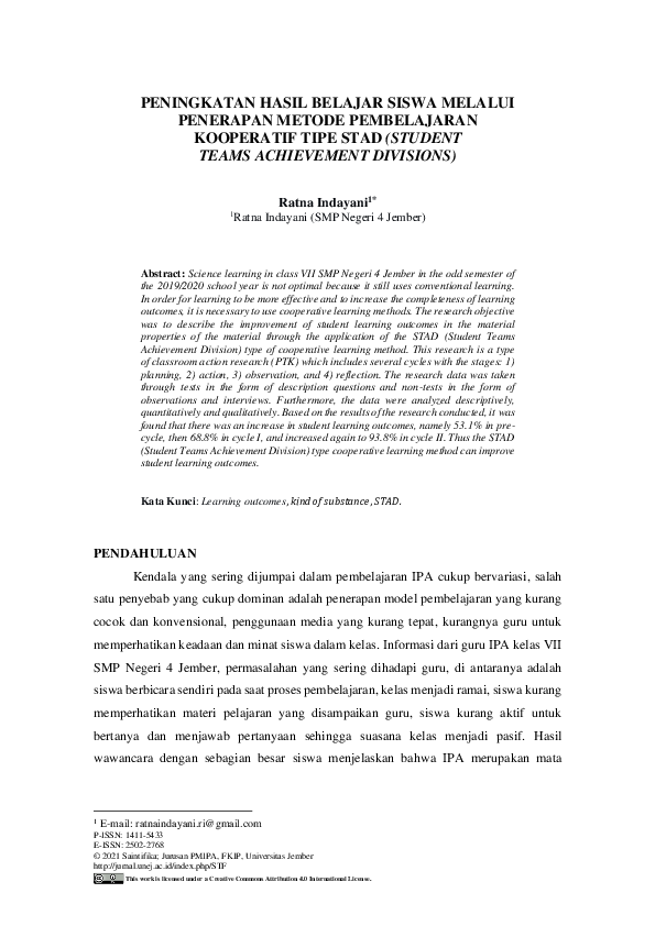 (PDF) Peningkatan Hasil Belajar Siswa Melalui Penerapan Metode Pembelajaran Kooperatif Tipe Stad ...