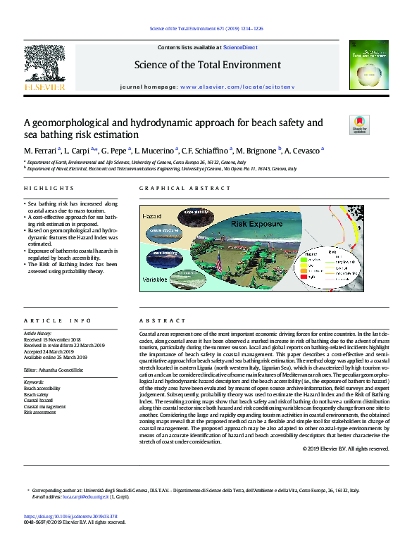 (PDF) A geomorphological and hydrodynamic approach for beach safety and sea bathing risk estimation