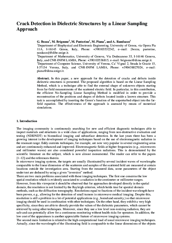 Pdf Crack Detection In Dielectric Structures By A Linear Sampling