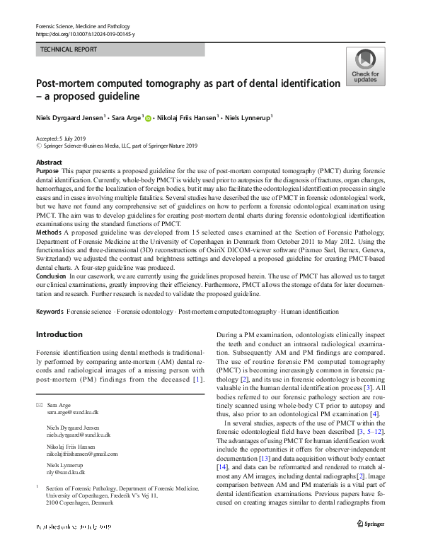 Pdf Post Mortem Computed Tomography As Part Of Dental Identification A Proposed Guideline