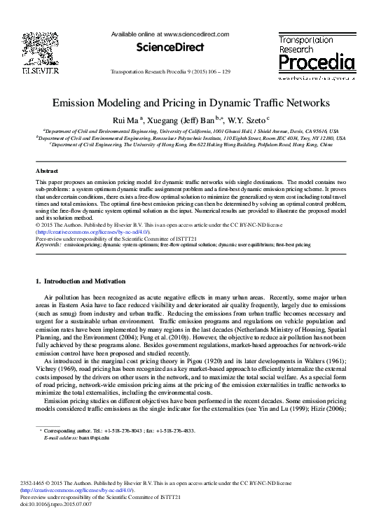 (PDF) Emission Modeling and Pricing in Dynamic Traffic Networks