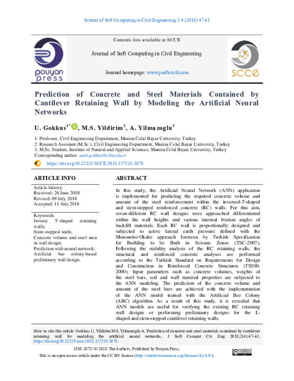 (PDF) Prediction of Concrete and Steel Materials Contained by Cantilever Retaining Wall by ...