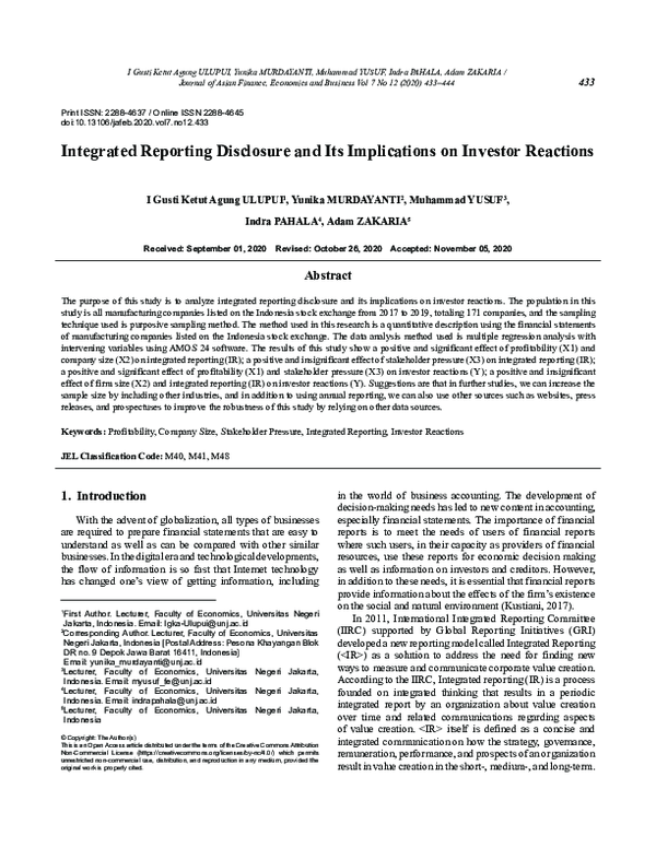 (PDF) Integrated Reporting Disclosure and Its Implications on Investor Reactions