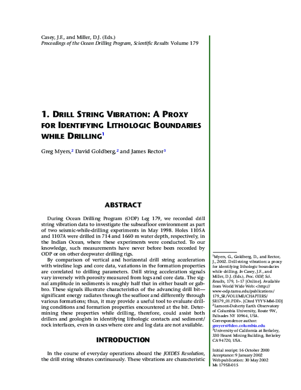Pdf Drill String Vibration A Proxy For Identifying Lithologic