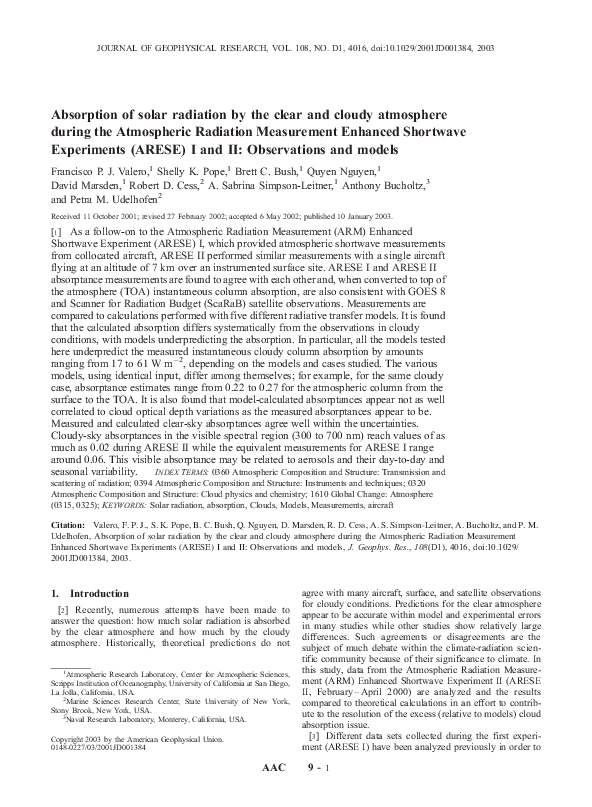 (PDF) Absorption of solar radiation by the clear and cloudy atmosphere ...