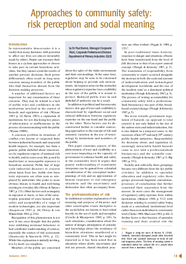 (PDF) Approaches to Community Safety: risk perception and social meaning