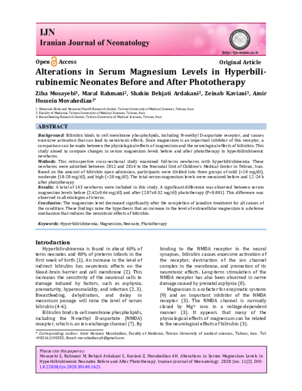 (PDF) Alterations in Serum Magnesium Levels in Hyperbili-rubinemic ...