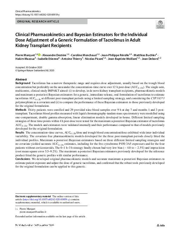 (PDF) Clinical Pharmacokinetics and Bayesian Estimators for the ...