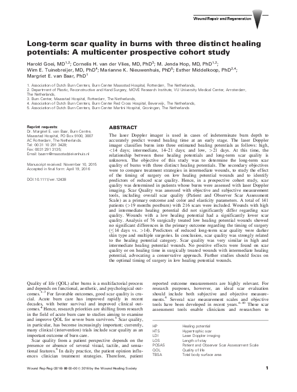 (PDF) Long-term scar quality in burns with three distinct healing ...