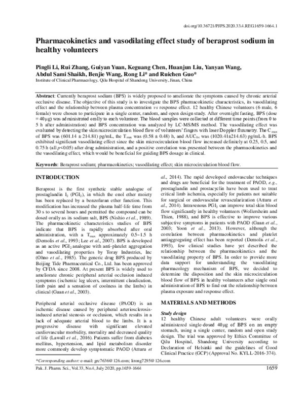 (PDF) Pharmacokinetics and vasodilating effect study of beraprost ...