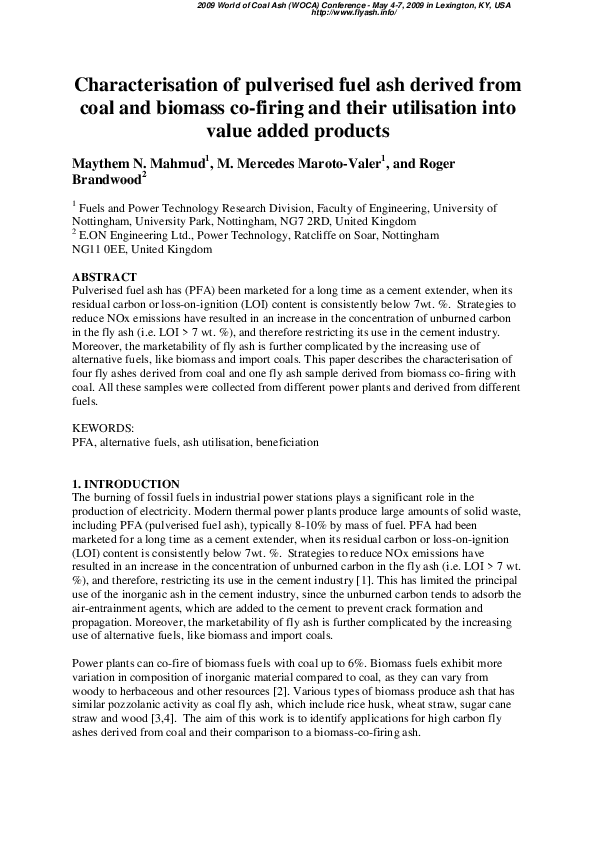(PDF) Characterisation of pulverised fuel ash derived from coal and ...