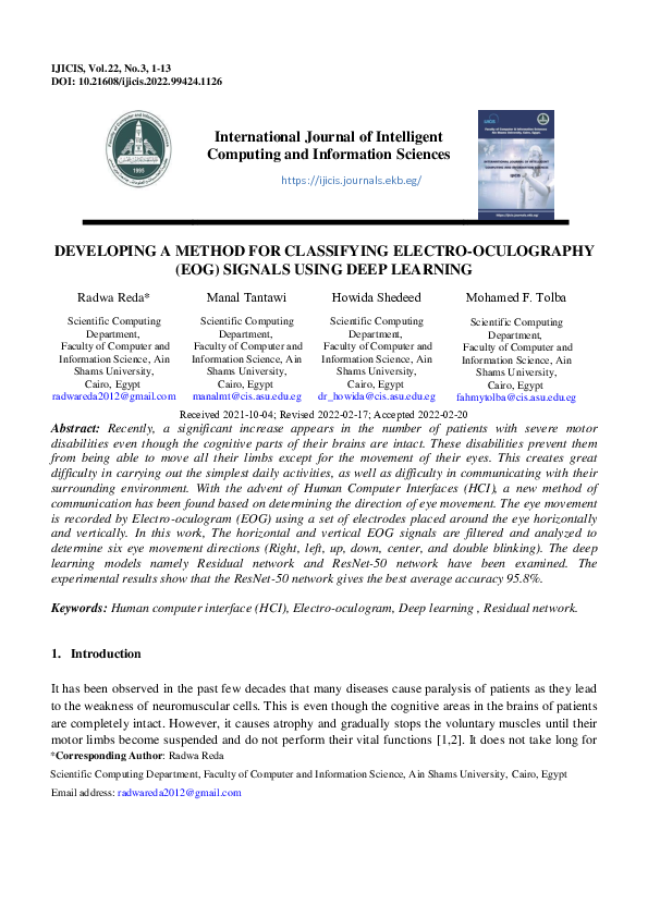 Pdf Developing A Method For Classifying Electro Oculography Eog Signals Using Deep Learning