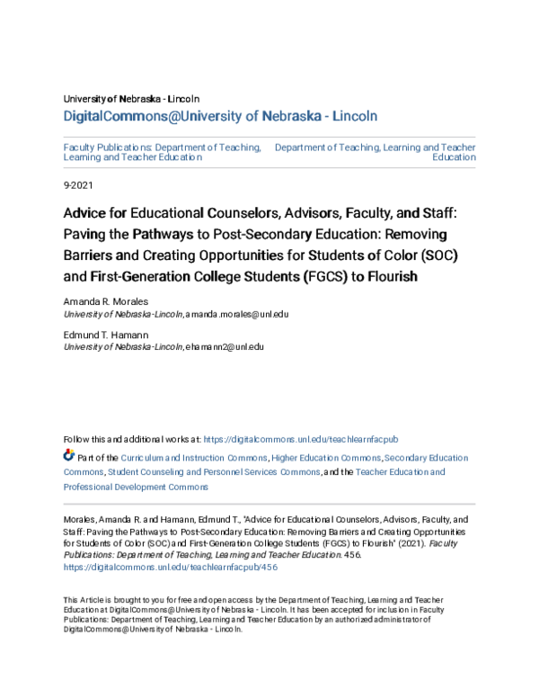 (PDF) Advice for Educational Counselors, Advisors, Faculty, and Staff ...