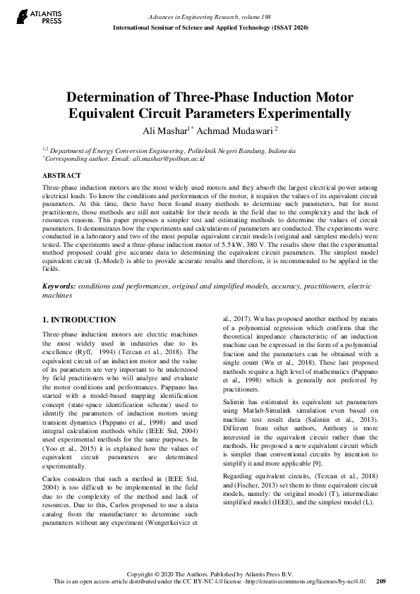 Pdf Determination Of Three Phase Induction Motor Equivalent Circuit Parameters Experimentally