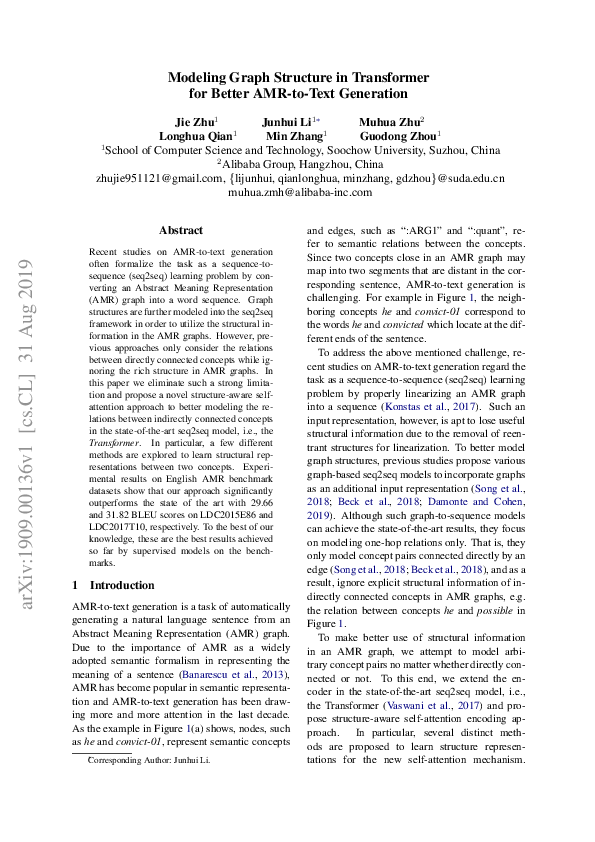 Pdf Modeling Graph Structure In Transformer For Better Amr To Text Generation