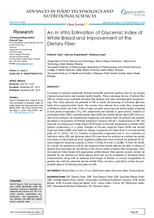 (PDF) An In Vitro Estimation of Glycemic Index of White Bread and ...