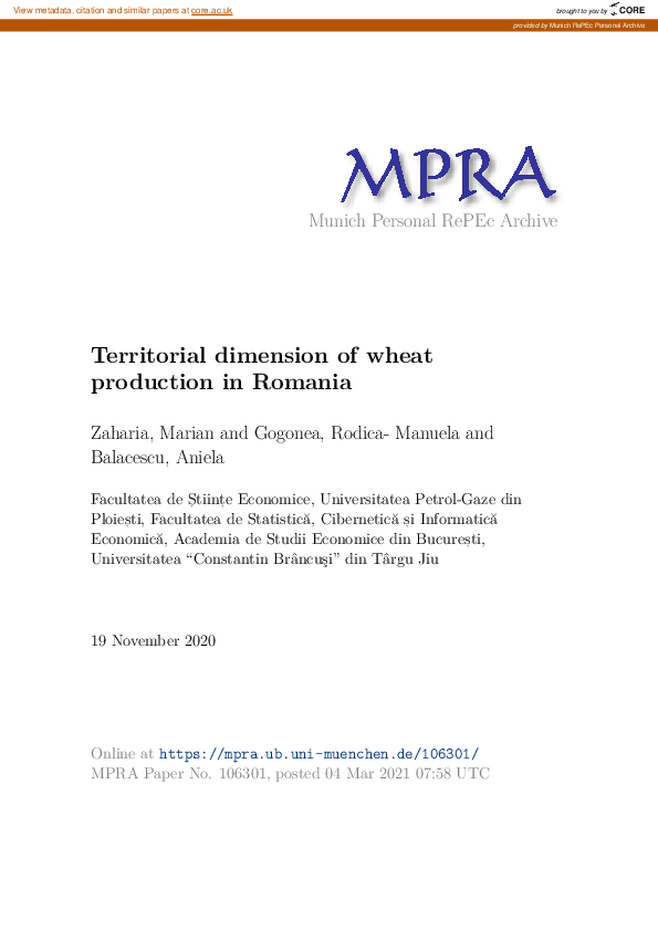 (PDF) Territorial dimension of wheat production in Romania