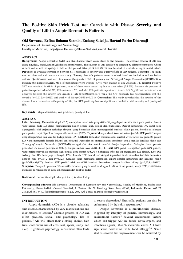 (PDF) The Positive Skin Prick Test not Correlate with Disease Severity ...
