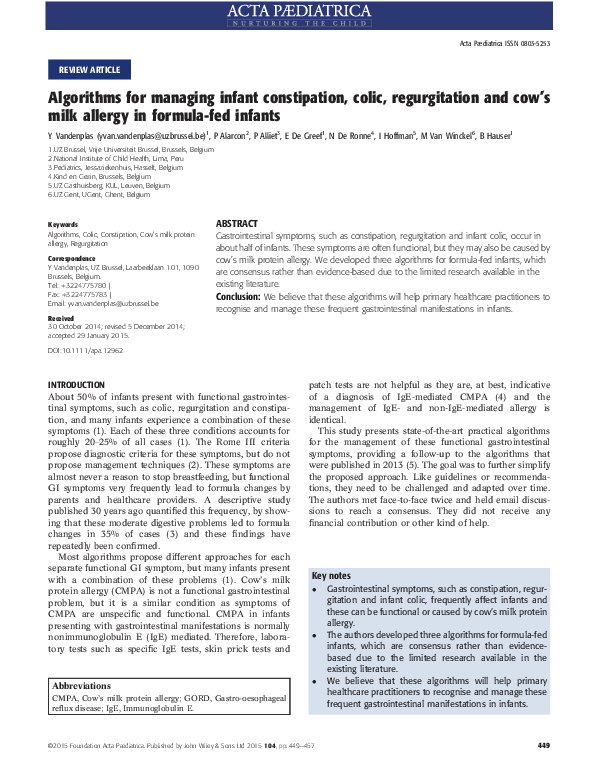 (PDF) Algorithms for managing infant constipation, colic, regurgitation ...