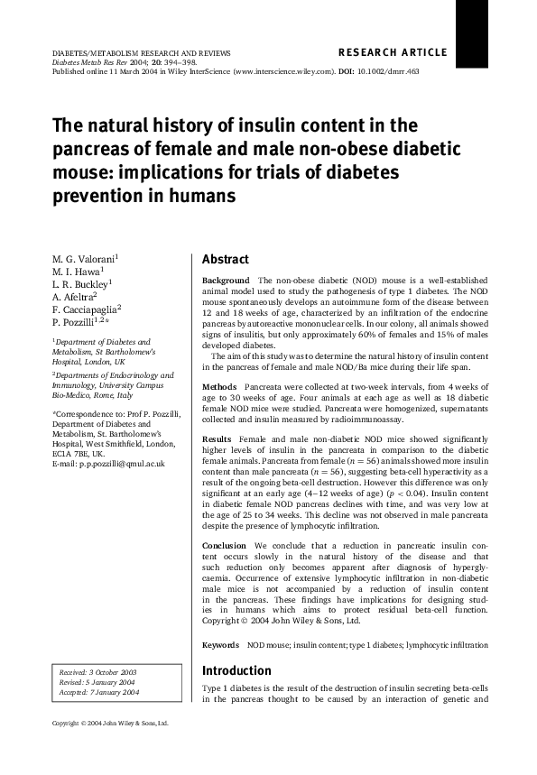 (PDF) The natural history of insulin content in the pancreas of female ...