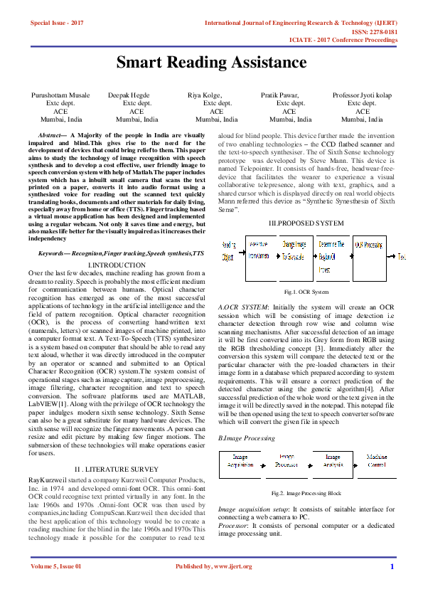 (PDF) Smart reader for visually impaired