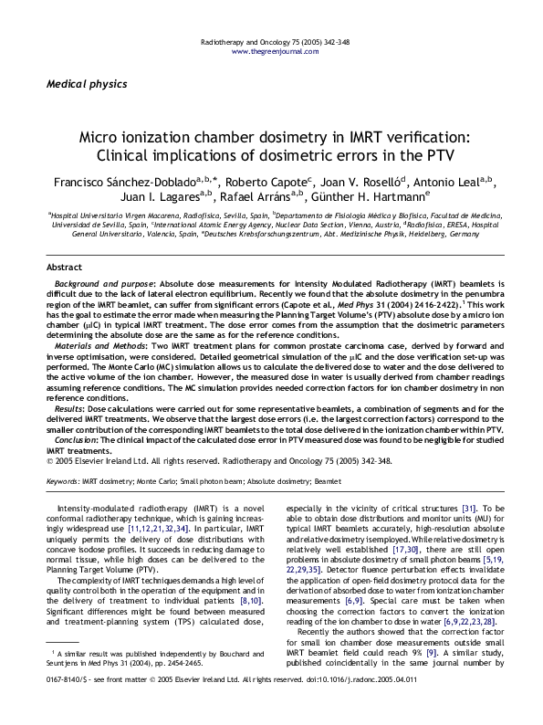 (PDF) Micro ionization chamber dosimetry in IMRT verification: Clinical implications of ...