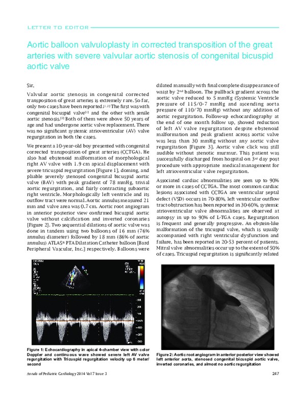 Pdf Aortic Balloon Valvuloplasty In Corrected Transposition Of The