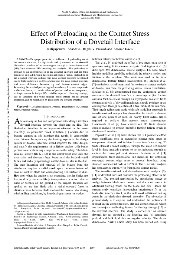 (PDF) Effect Of Preloading On The Contact Stress Distribution Of A ...