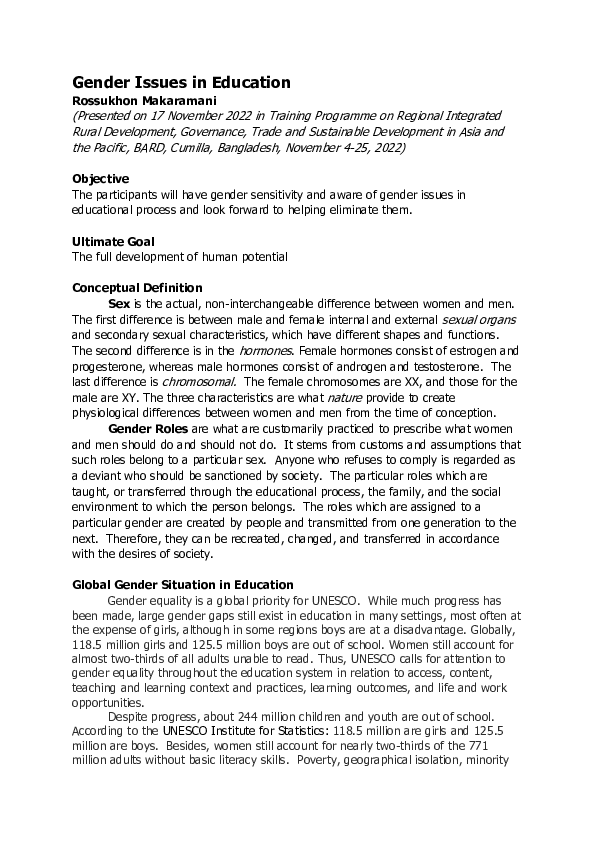 (PDF) Gender Issues in Education