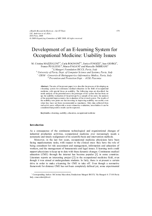 (PDF) Development of an E-learning System for Occupational Medicine: Usability Issues