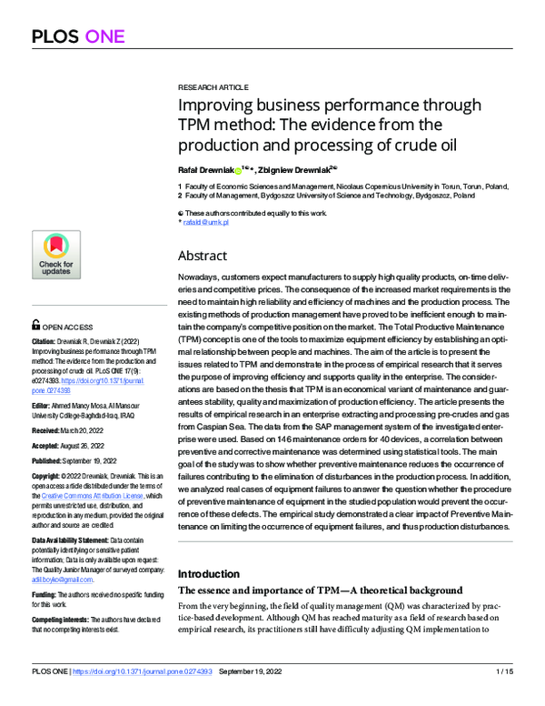 (PDF) Improving business performance through TPM method: The evidence ...