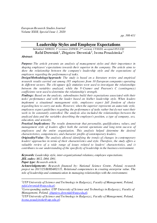 (PDF) Leadership Styles and Employee Expectations