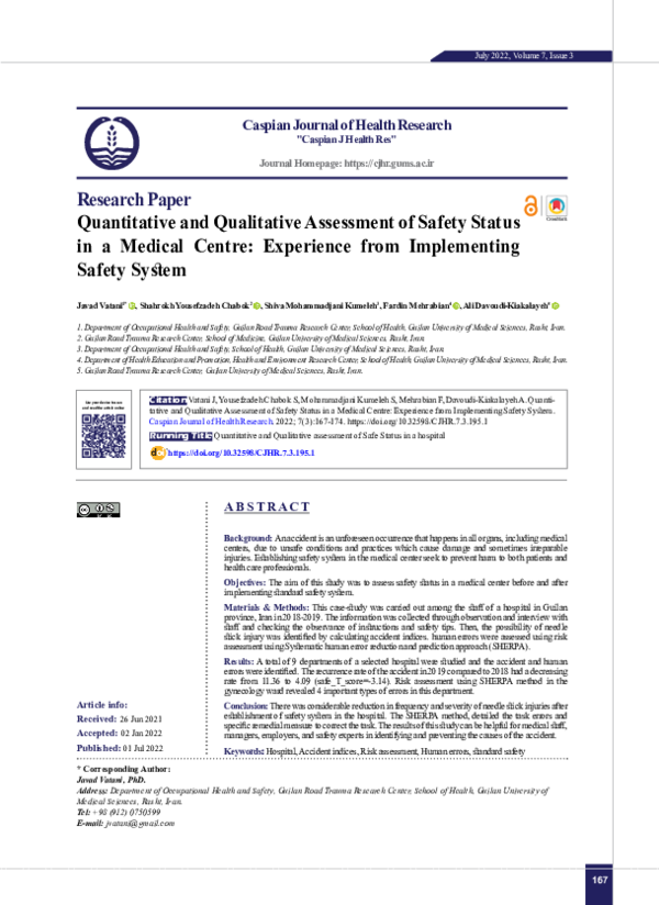 (PDF) Research Paper Quantitative and Qualitative Assessment of Safety Status in a Medical ...