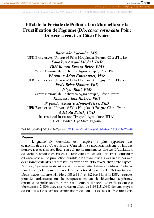 (PDF) Effet de la Période de Pollinisation Manuelle sur la ...