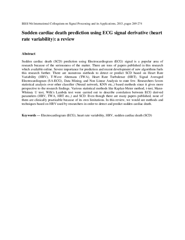 (PDF) Sudden cardiac death prediction using ECG signal derivative ...