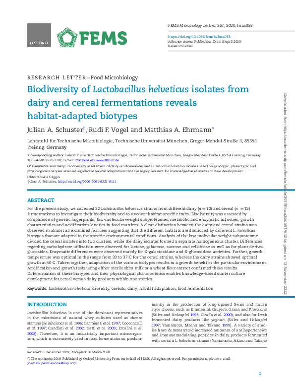 (PDF) Biodiversity of Lactobacillus helveticus isolates from dairy and ...
