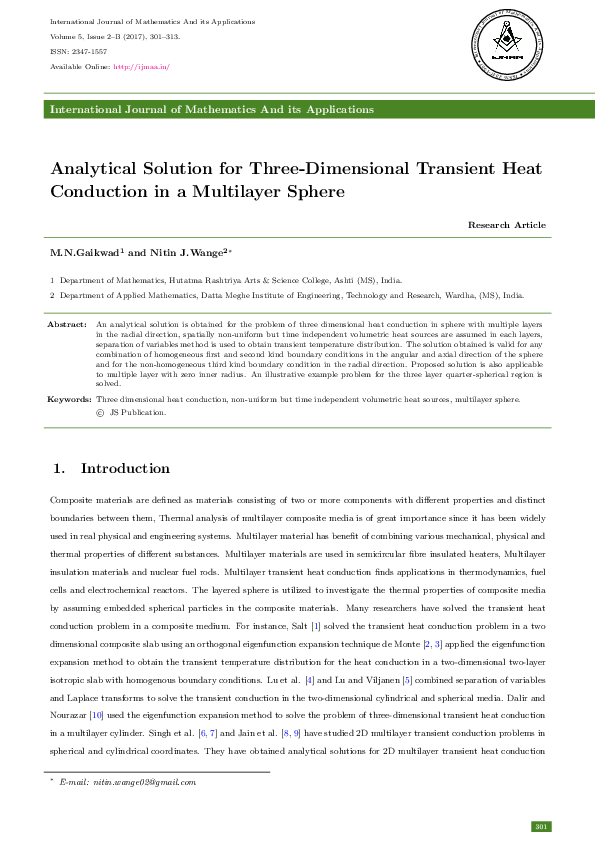 Pdf Analytical Solution For Three Dimensional Transient Heat