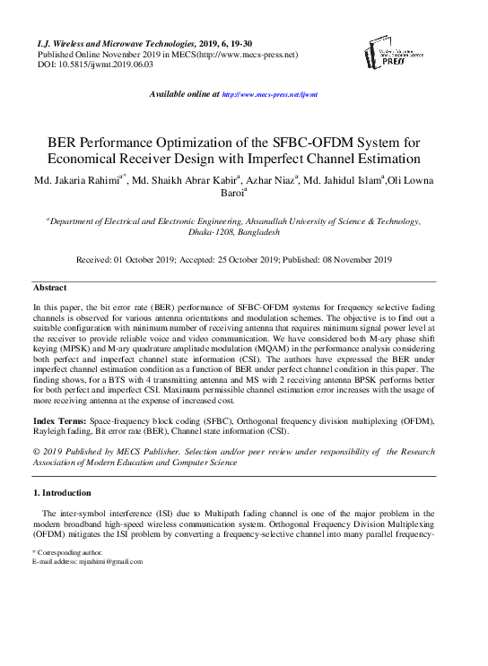 (PDF) BER Performance Optimization of the SFBC-OFDM System for ...