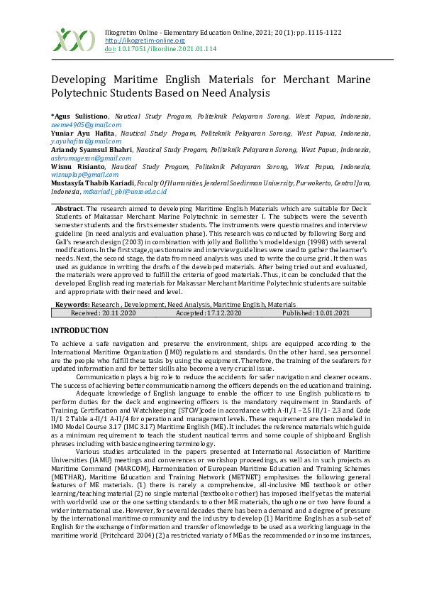 (PDF) Developing Maritime English Materials for Merchant Marine Polytechnic Students Based on ...