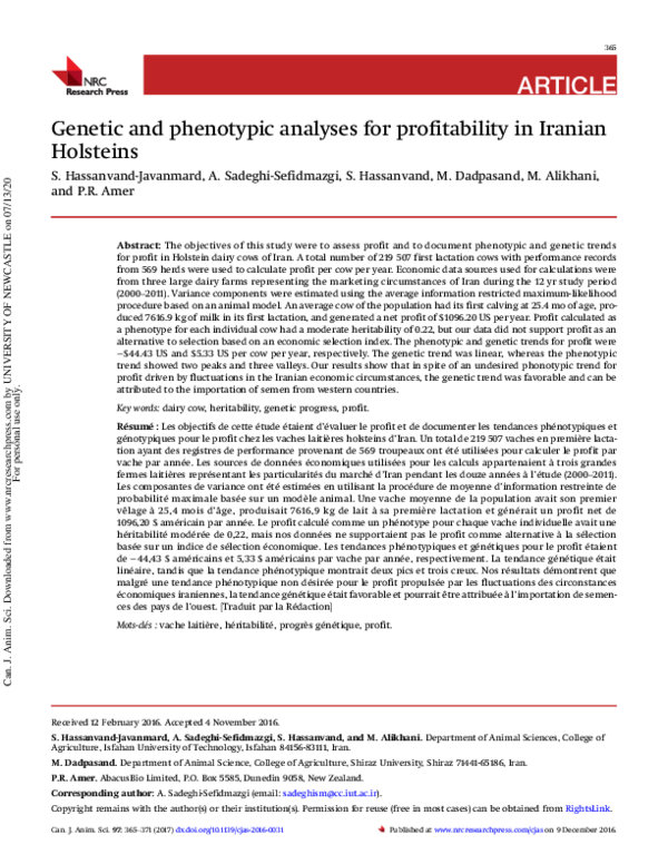 (PDF) Genetic and phenotypic analysis for profitability in Iranian ...