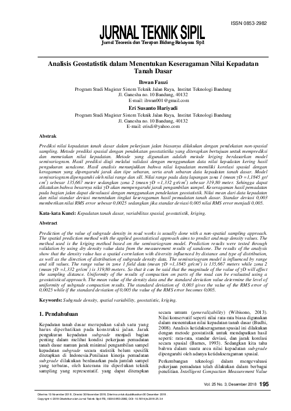(PDF) Analisis Geostatistik dalam Menentukan Keseragaman Nilai ...