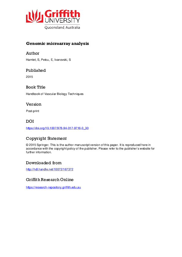 (PDF) Genomic Microarray Analysis