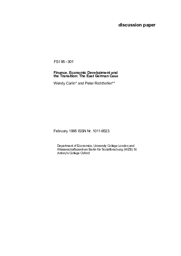 (PDF) Finance, economic development and the transition: the East German ...