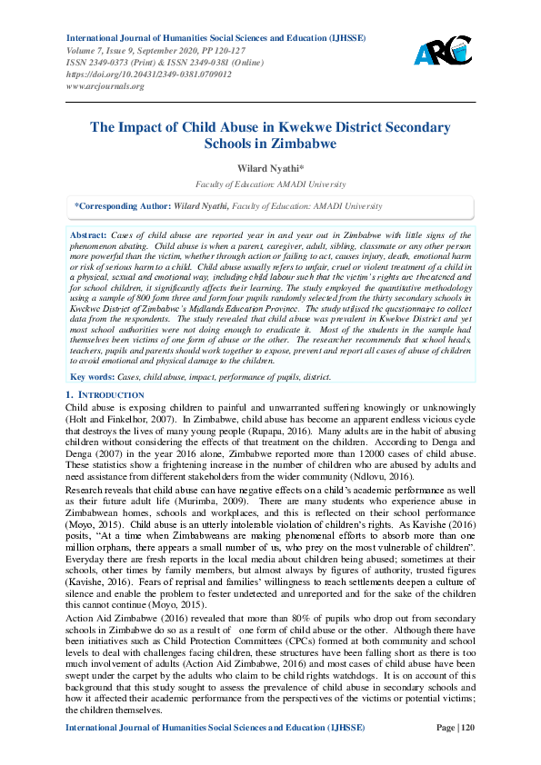 (PDF) The Impact of Child Abuse in Kwekwe District Secondary Schools in ...
