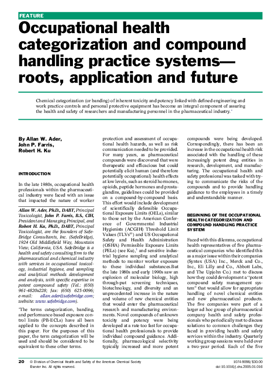 (PDF) Occupational health categorization and compound handling practice ...