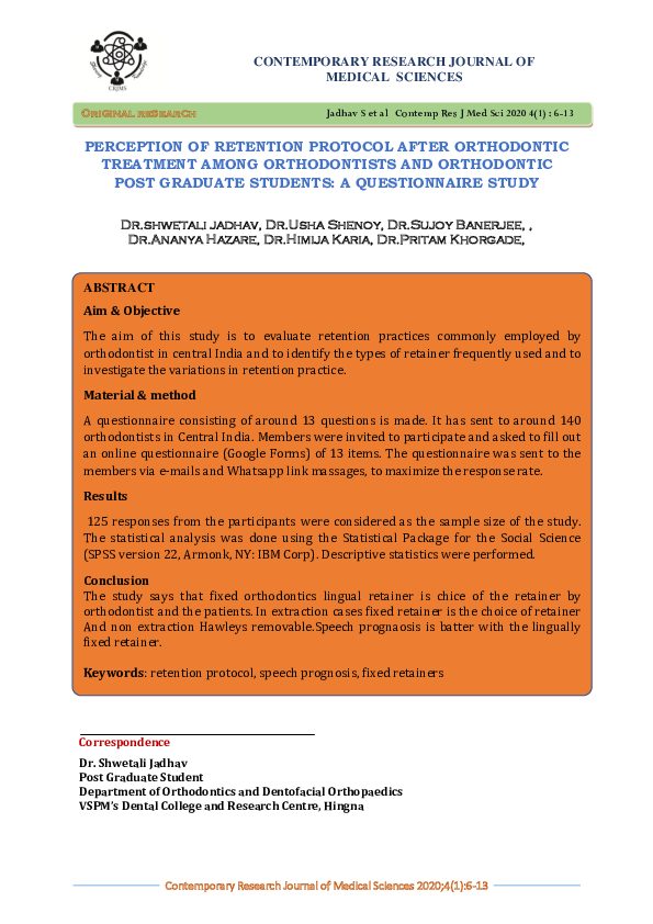 (PDF) Perception of Retention Protocol After Orthodontic Treatment ...