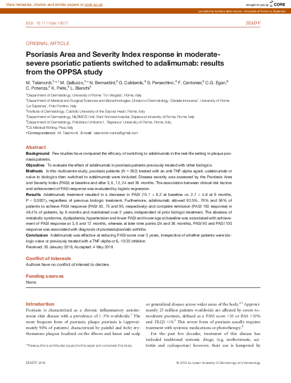 (PDF) Psoriasis Area and Severity Index response in moderate-severe ...