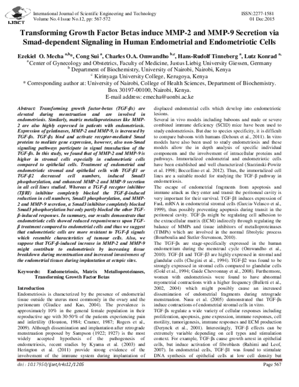 (PDF) TGF-β Induces MMP-2/9 in Endometriosis via Smad