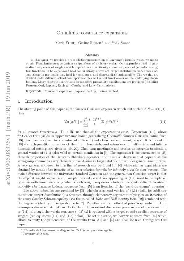 (PDF) On infinite covariance expansions