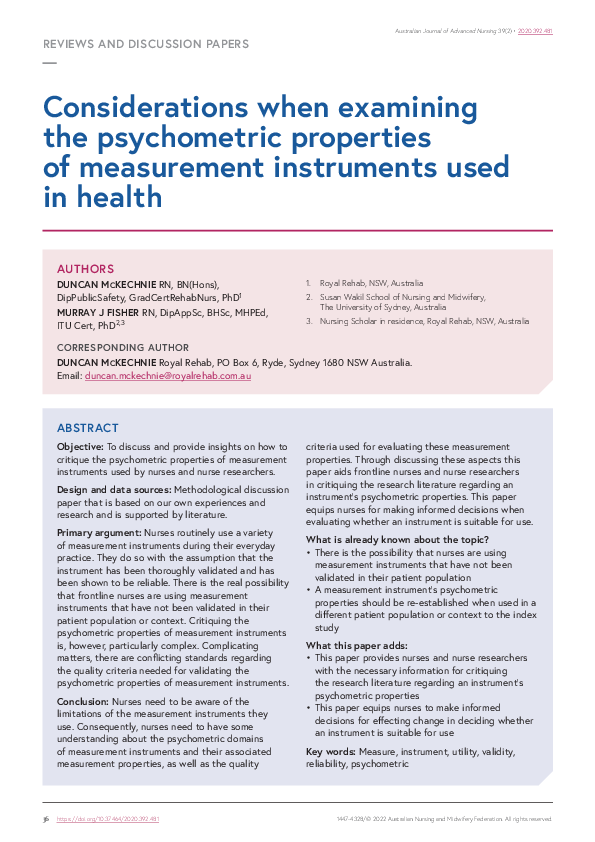 (PDF) Considerations when examining the psychometric properties of ...